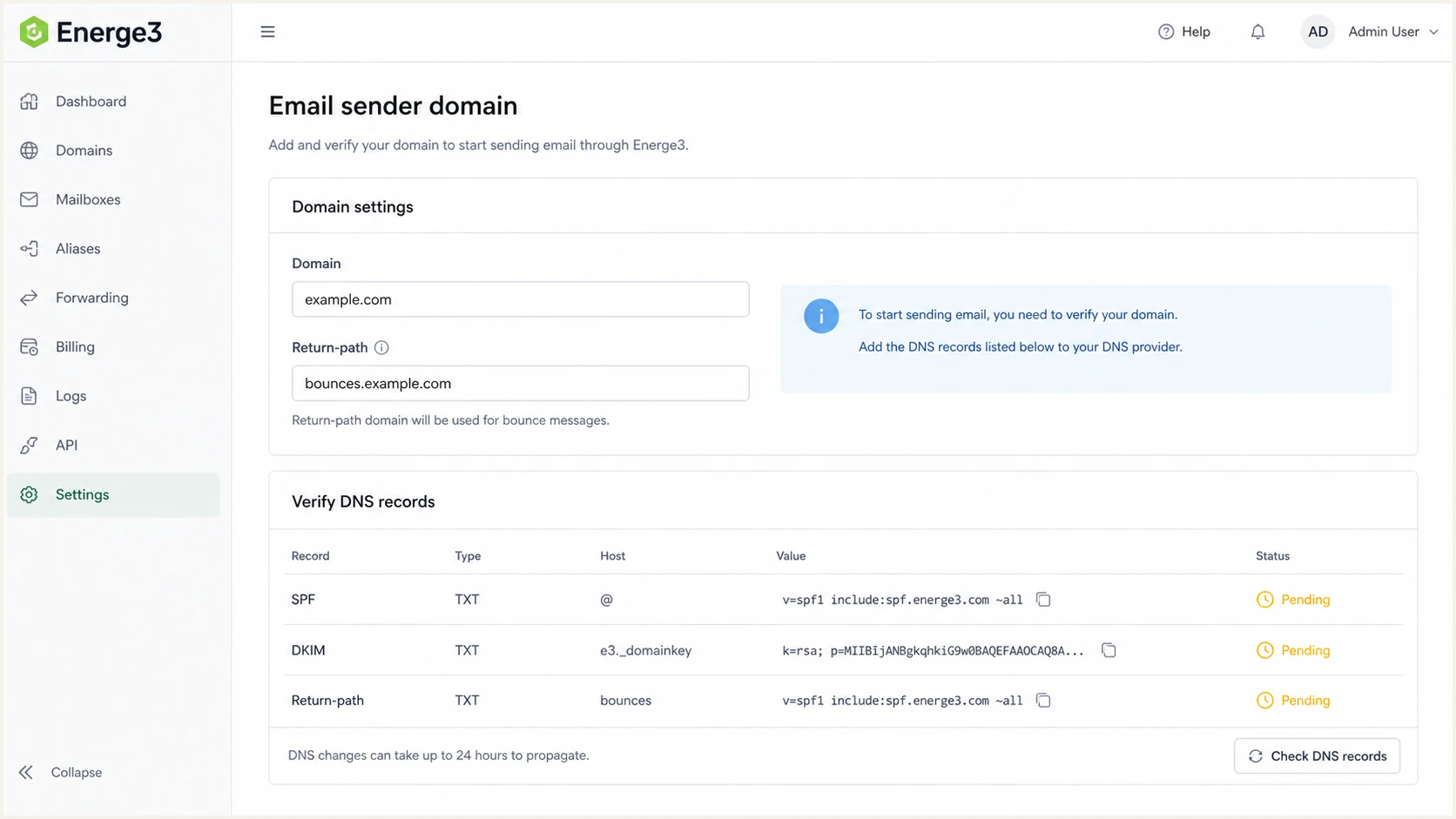 How to set up DMARC/DKIM/SPF for Energe3 - Suped